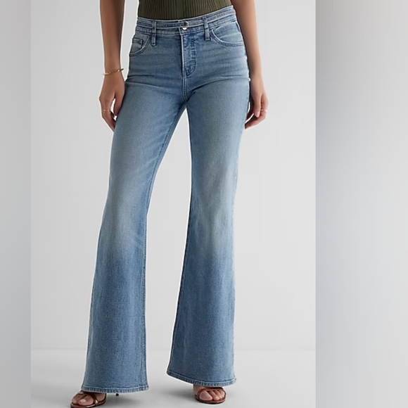 Express | Jeans | Express Mid Rise Medium Wash Belted 7s Flare Jeans ...